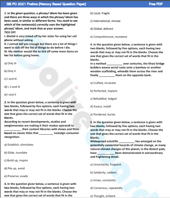 SBI PO Previous Year Papers |Free pdf| Download Now