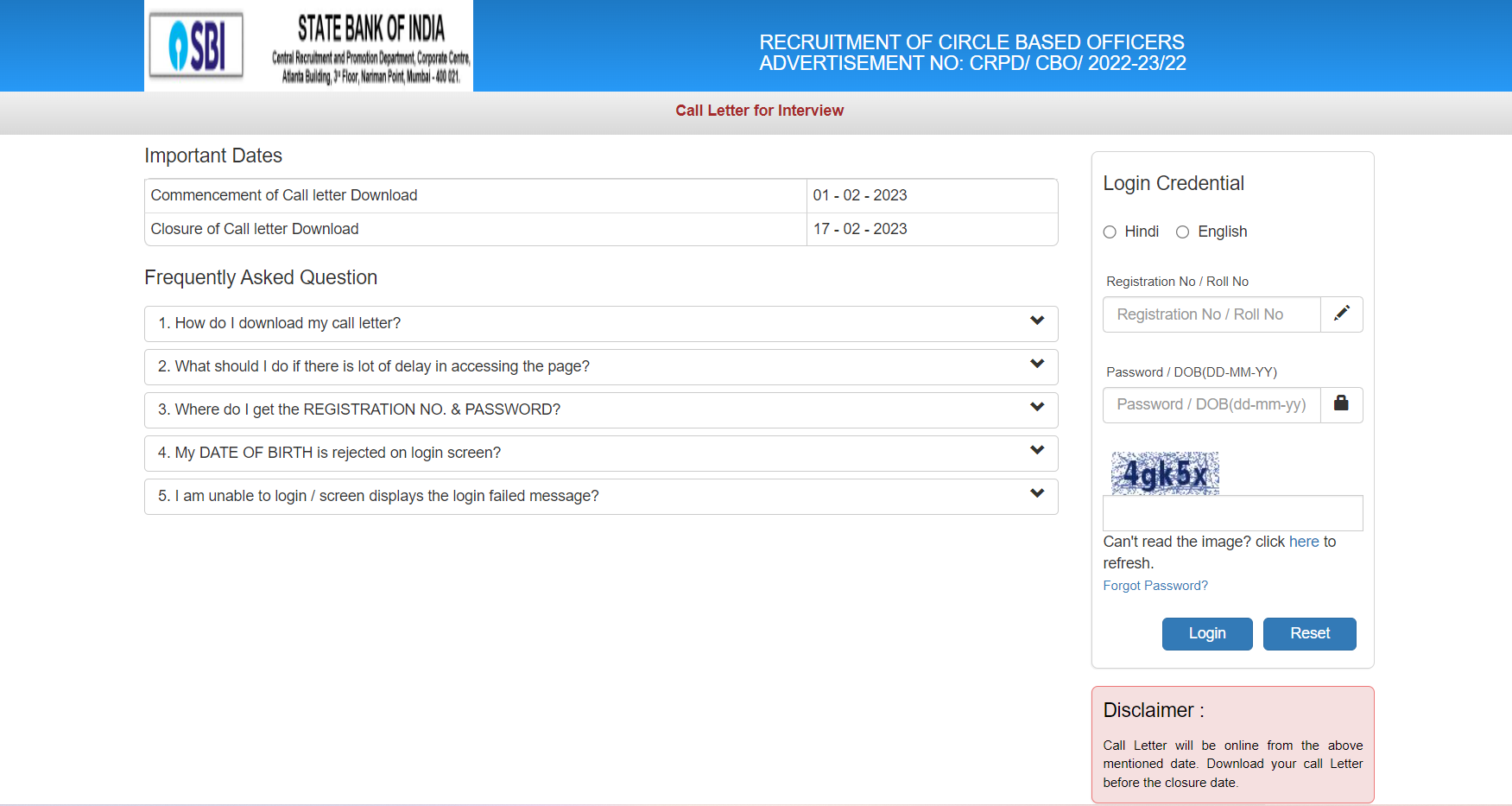 SBI CBO Interview Call Letter is Out - Check for Details